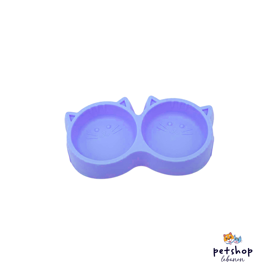Plastic Cat face Double Food Plate | pet shop Lebanon